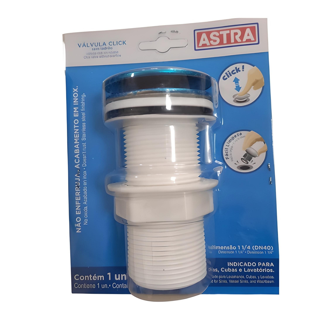 Válvula Para Lavatório Click Com Capa Inox 1 1/4 - Astra | Construmarla