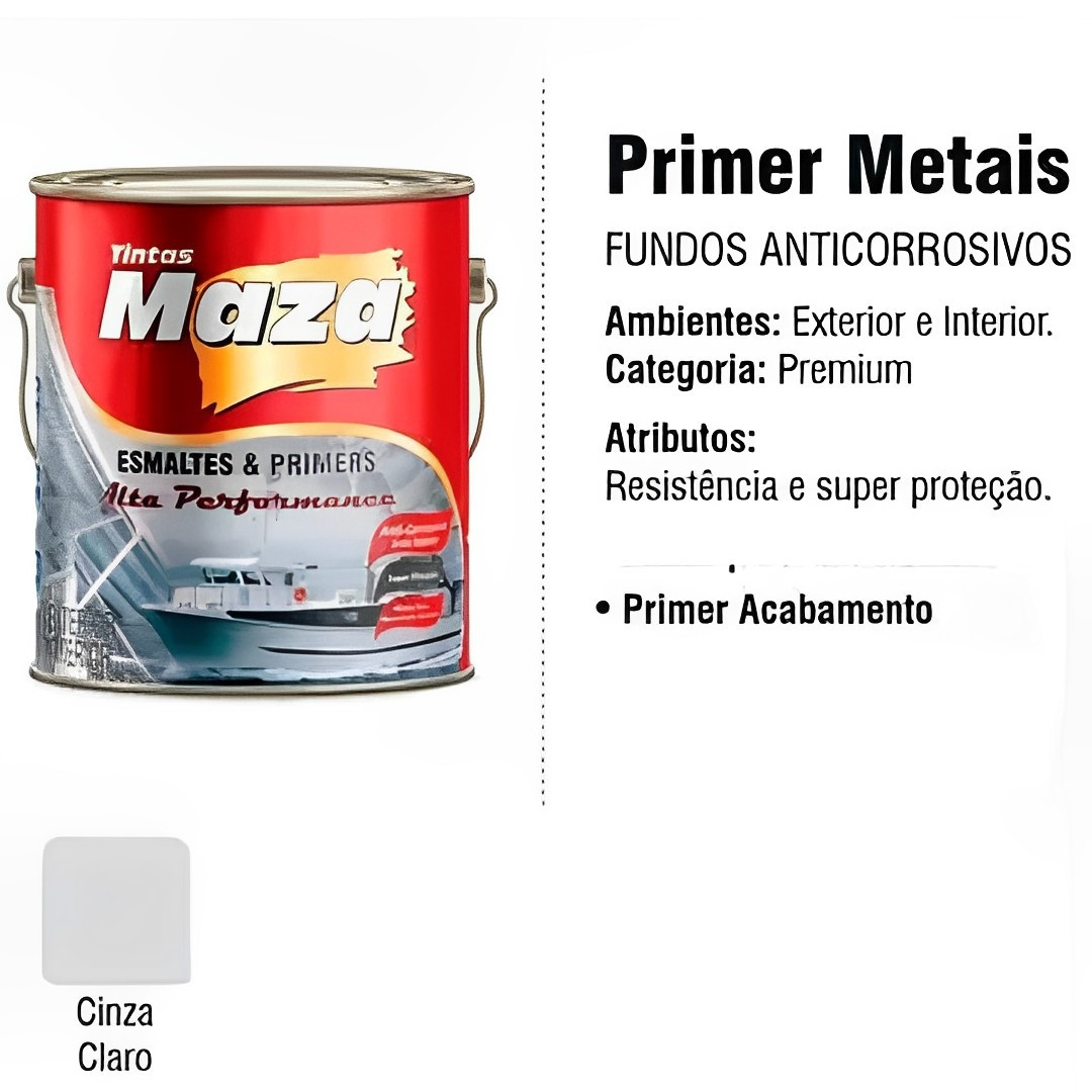 Tinta Esmalte e Primer P/ Acabamento Cinza Médio 3,6 lt Maza | Construmarla