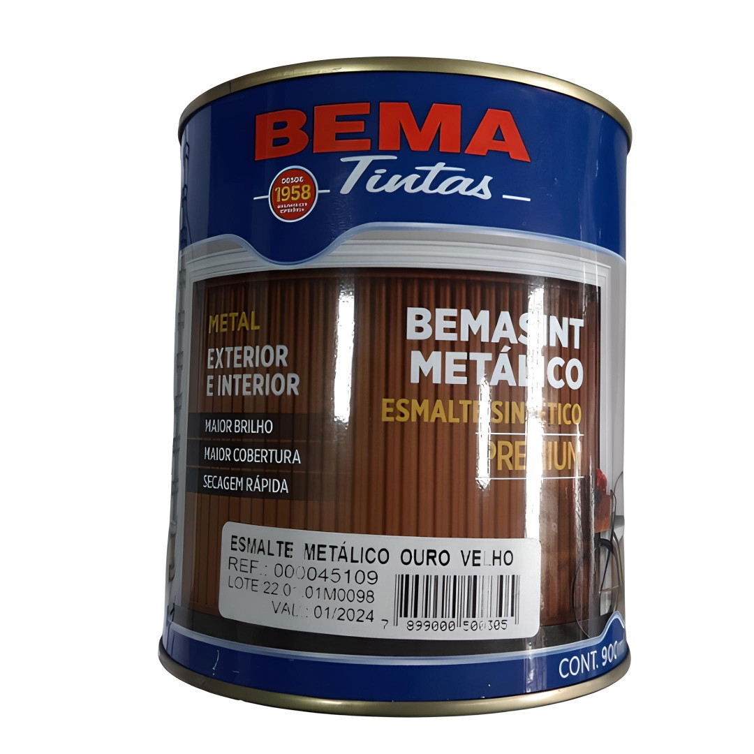 Tinta Esmalte Bemasint Metálico Ouro Velho 900ml - Bema | Construmarla