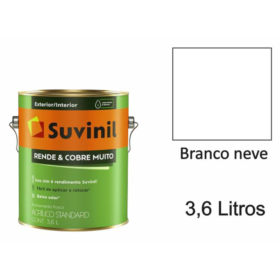 Tinta Acrílica Rende Muito Branco Neve 3,6 Litros - Suvinil | Construmarla